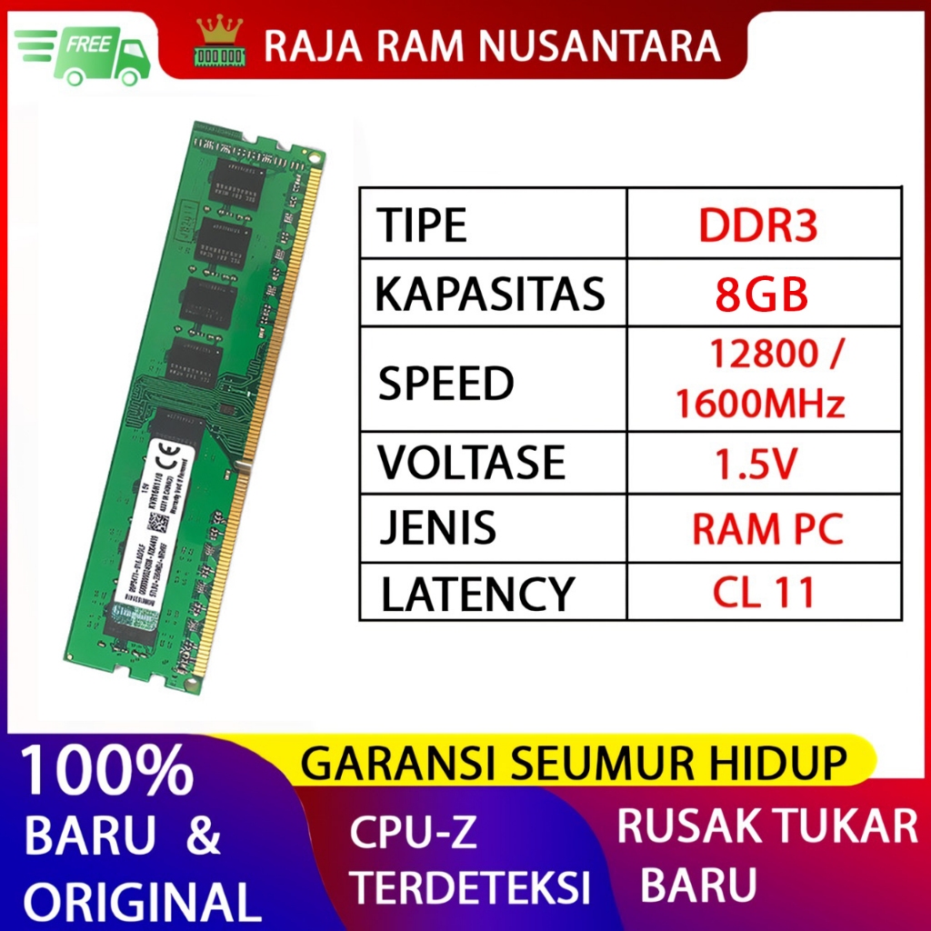 Jual RAM PC KINGSTON DDR3 8GB PC 12800 / 1600MHz ORI RAM KOMPUTER RAM ...