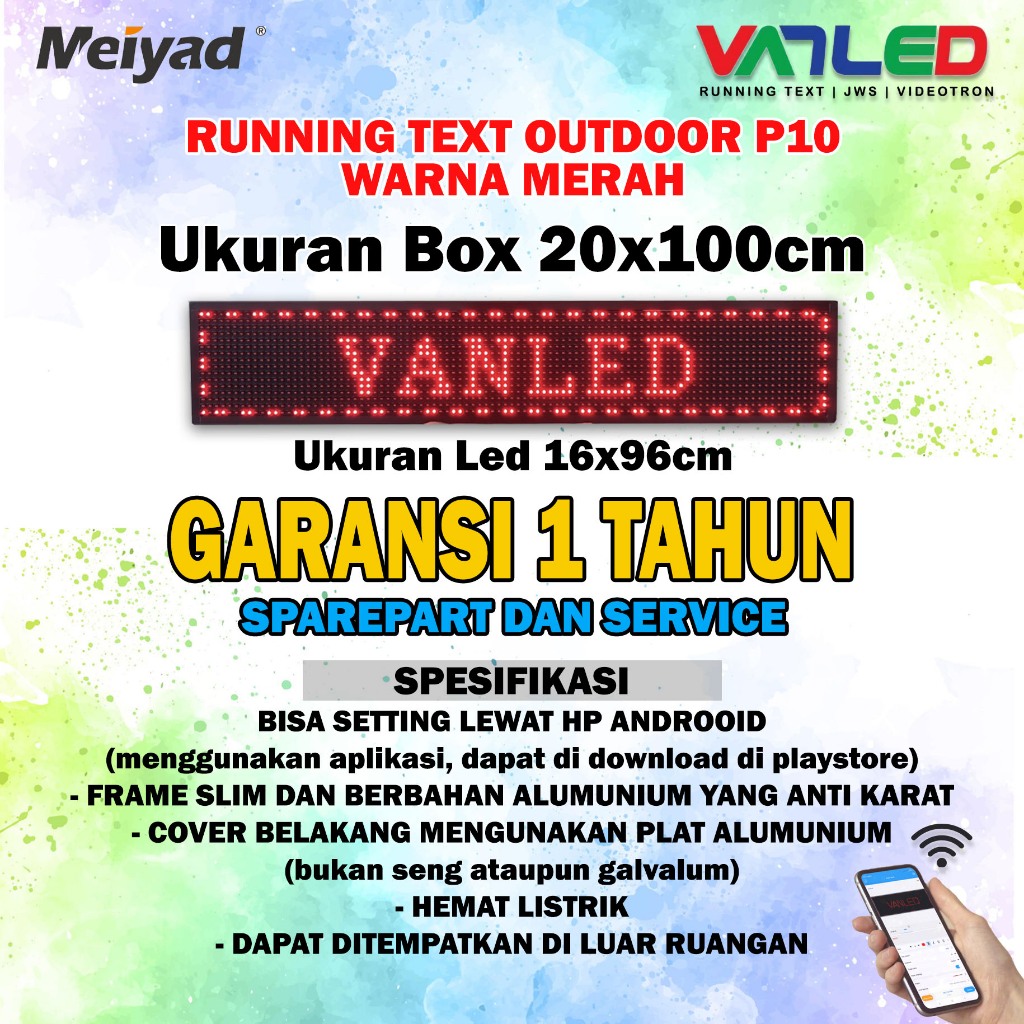 Jual Led Running Text Outdoor P10 Warna Merah Ukuran 20x100cm ...