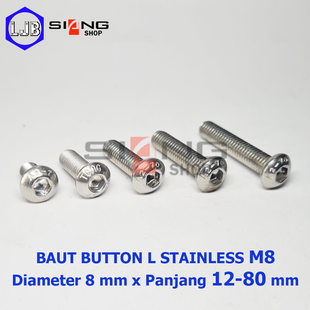 Jual Baut Button L M8 Stainless 304 A2-70 Panjang 12 sd 80 mm | Shopee Indonesia