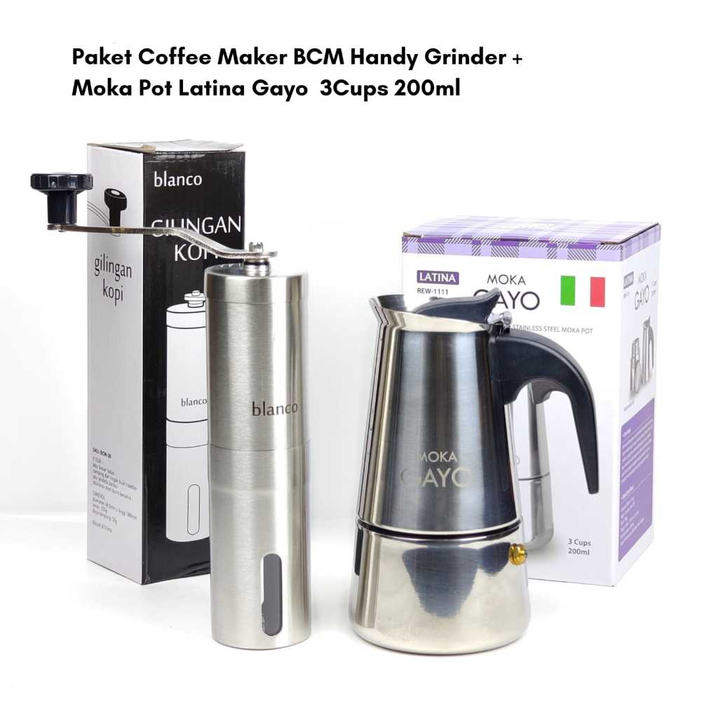 Jual Paket Coffee Maker BCM Handy Grinder + Moka Pot Latina Gayo 3Cups ...