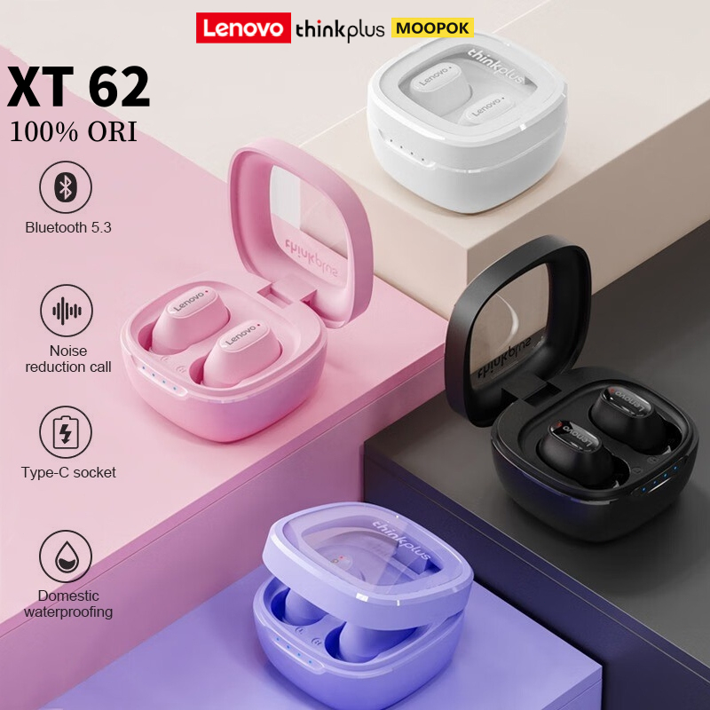 Jual Lenovo XT62 TWS Headset Bluetooth 5.3 Headphone Nirkabel Sejati dengan Mikrofon ENC ...
