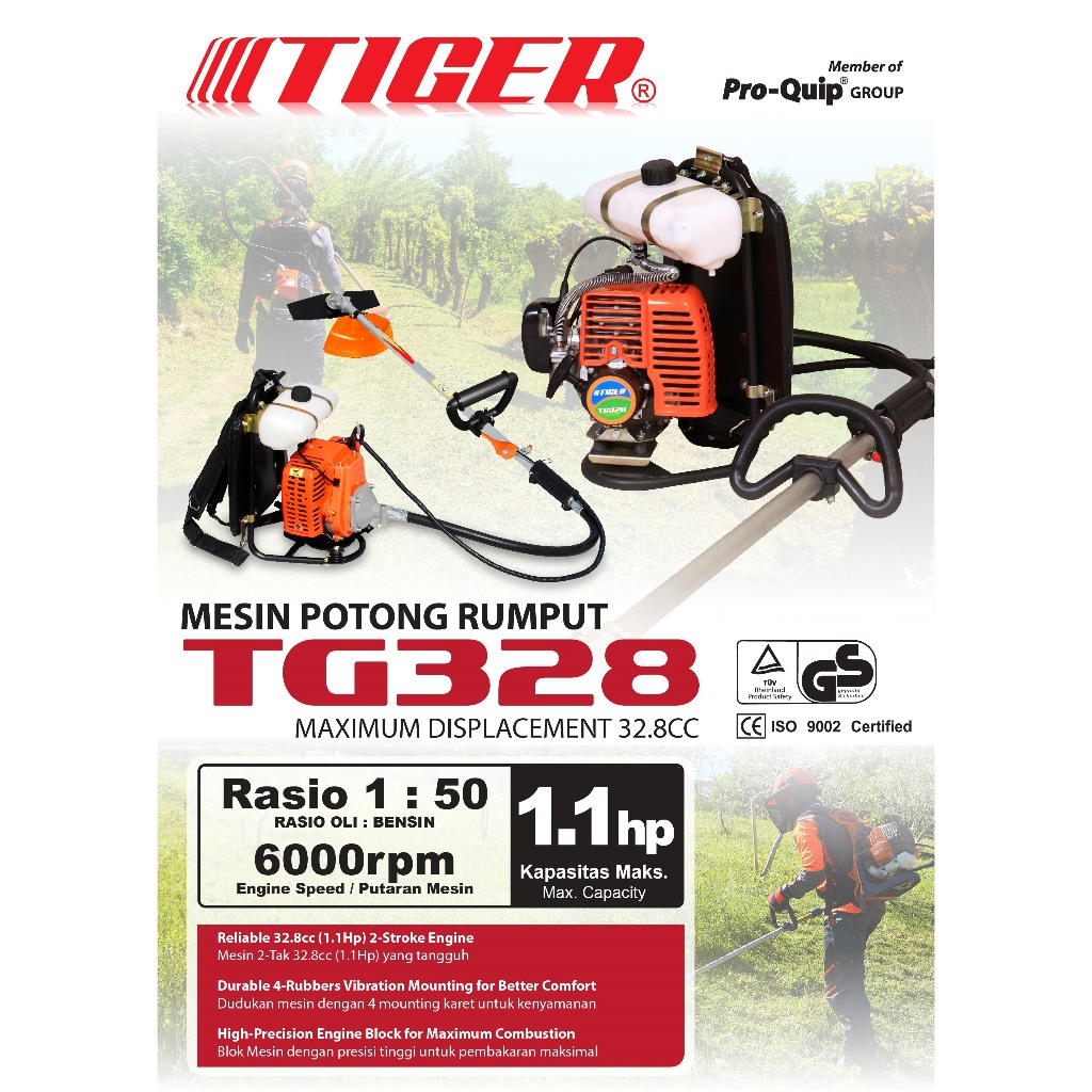Jual Mesin Potong Rumput Tiger 328 2 Tak Brush Cutter TG328 | Shopee ...