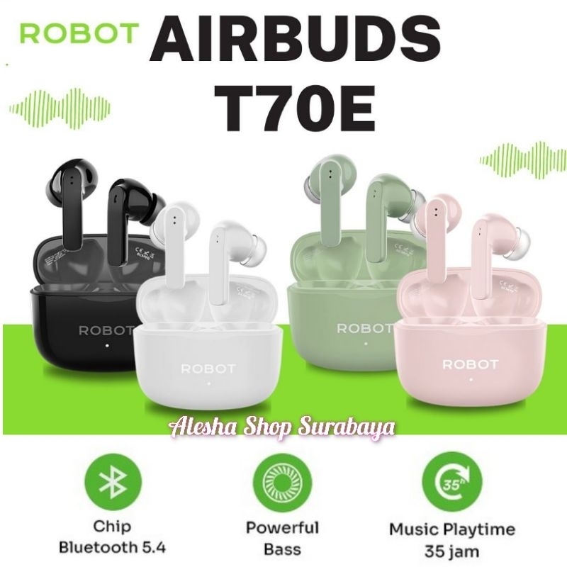 Jual ROBOT Airbuds T70E TWS Earphone Rich Bass Bluetooth 5.4 Original ...