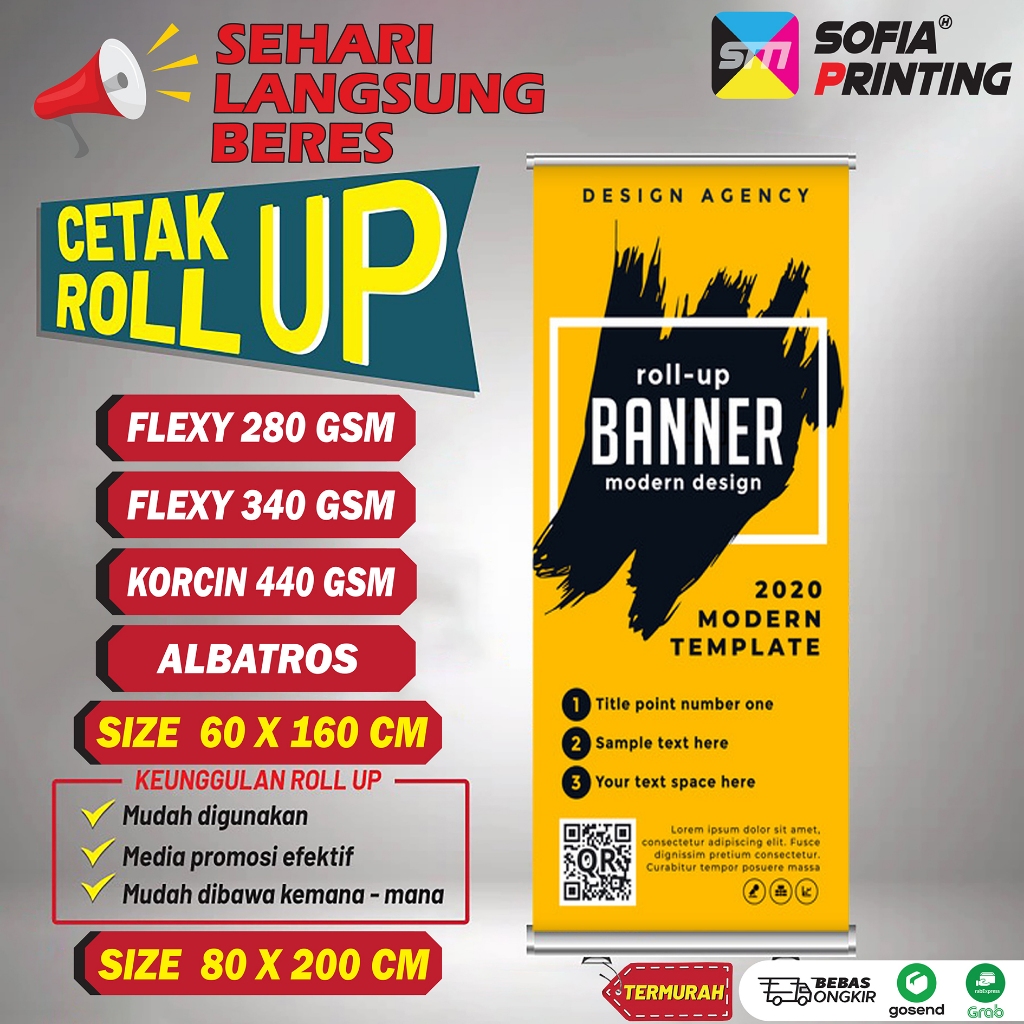 Jual Cetak Roll Up Banner Murah + Rangka Standing | Print Roll Up Banner Custom | 60x160cm ...