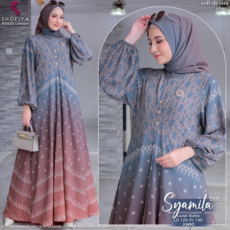 Jual [LD 120] SYAMILA SET JILBAB DRESS GAMIS WANITA PESTA JUMBO MURAH MEWAH ORI BY SHOFIYA BIG ...