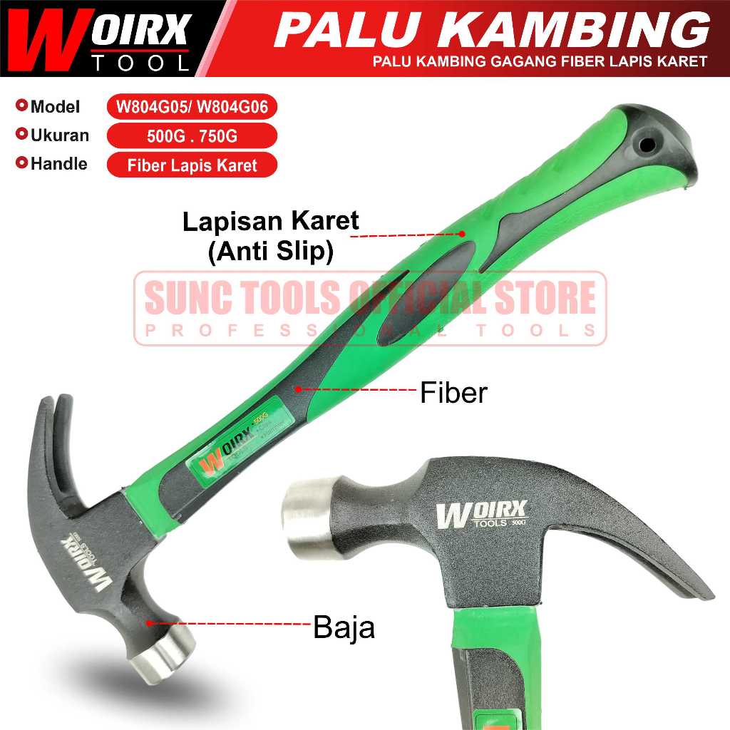 Jual WOIRX TOOL Martil Hammer Gagang Fiber Karet Palu Kambing 0.5kg 0 ...