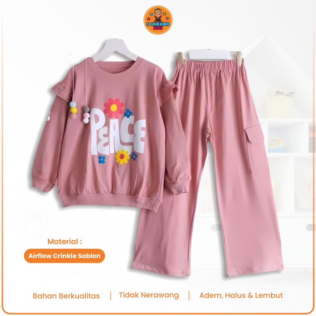Jual Setelan Baju Anak Perempuan One Set Peace Celana Cargo Crinkle ...