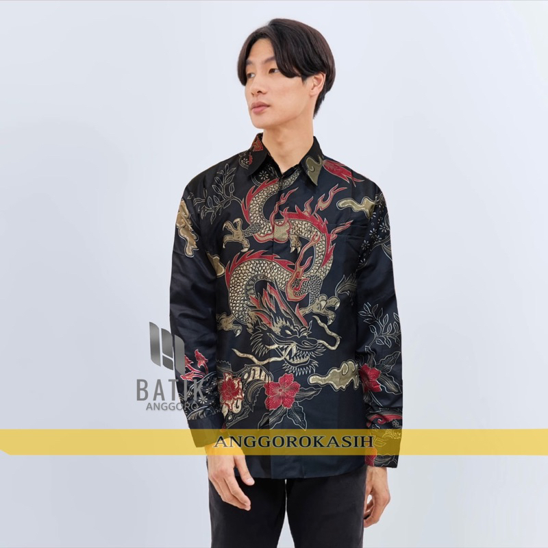 Jual Baju Batik Pria Slimfit Motif Naga Lengan Panjang Modern Lapis ...