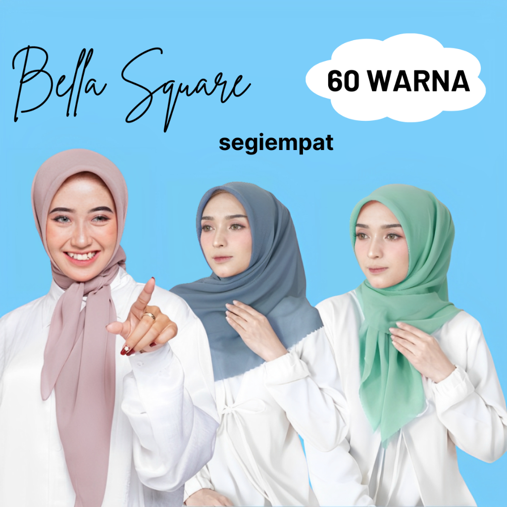 Jual { BISA COD } Hijab Segi Empat Bella Square Polycotton Premium Jahit Neci Kerudung Segi ...