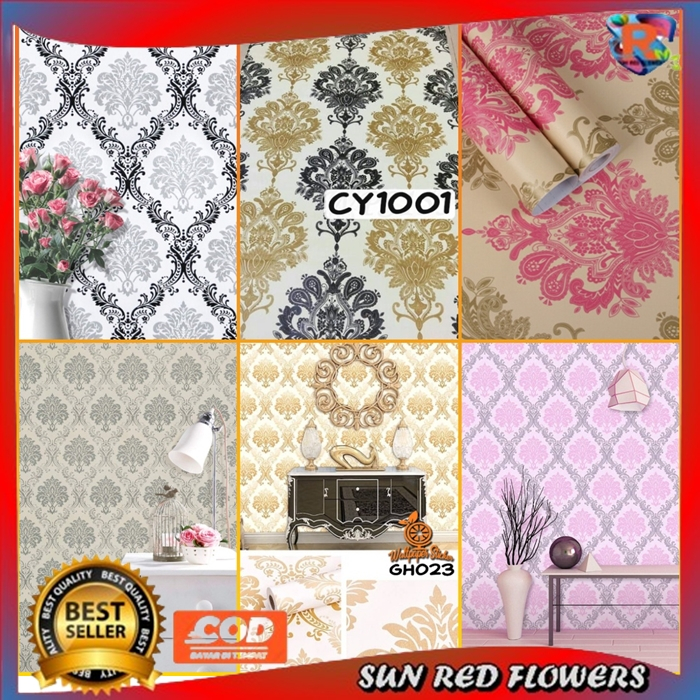 Jual Wallpaper Dinding Sticker Dinding Ungu Batik Bunga Ruang Tamu Kamar Tidur Mewah Elegan ...