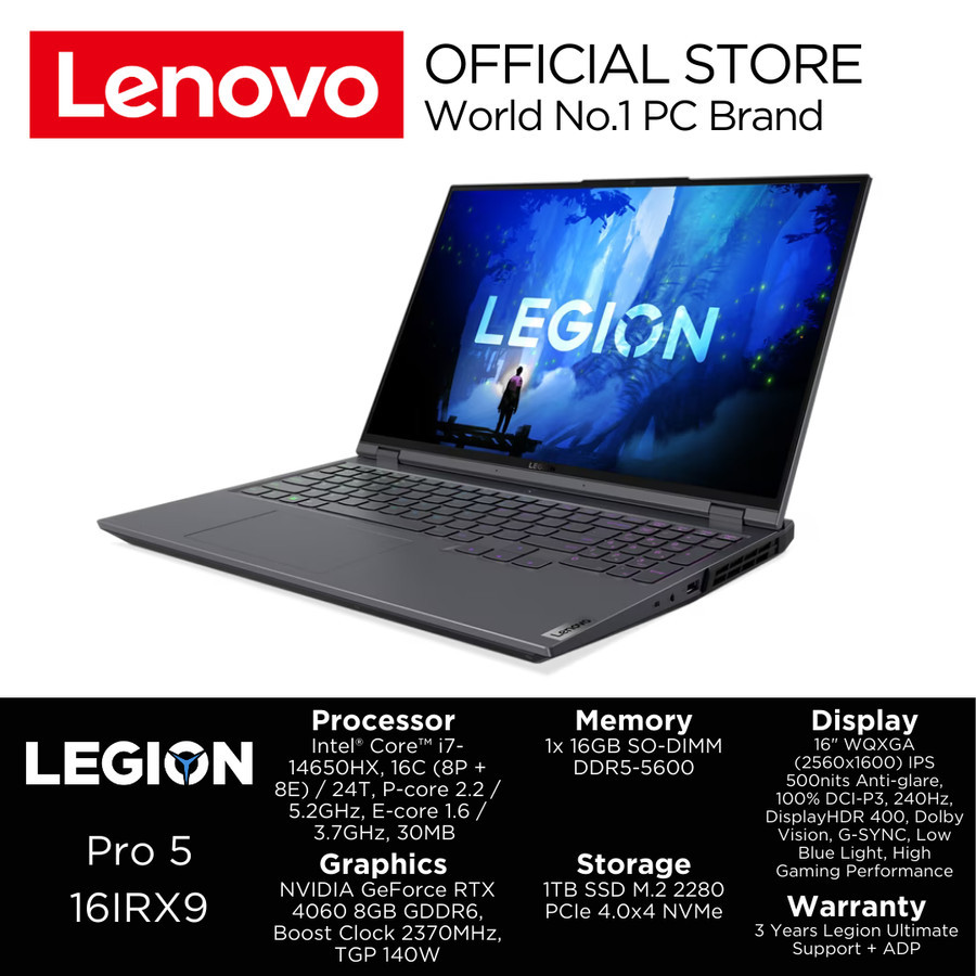 Jual Laptop Lenovo Legion Pro 5 16IRX9 16" WQXGA IPS 100%DCI-P3 240Hz ...