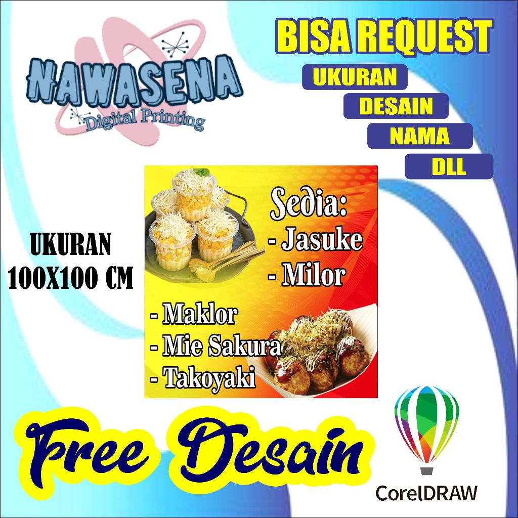 Jual cetak spanduk jasuke & takoyaki ukuran 100x100 cm custom | Shopee ...
