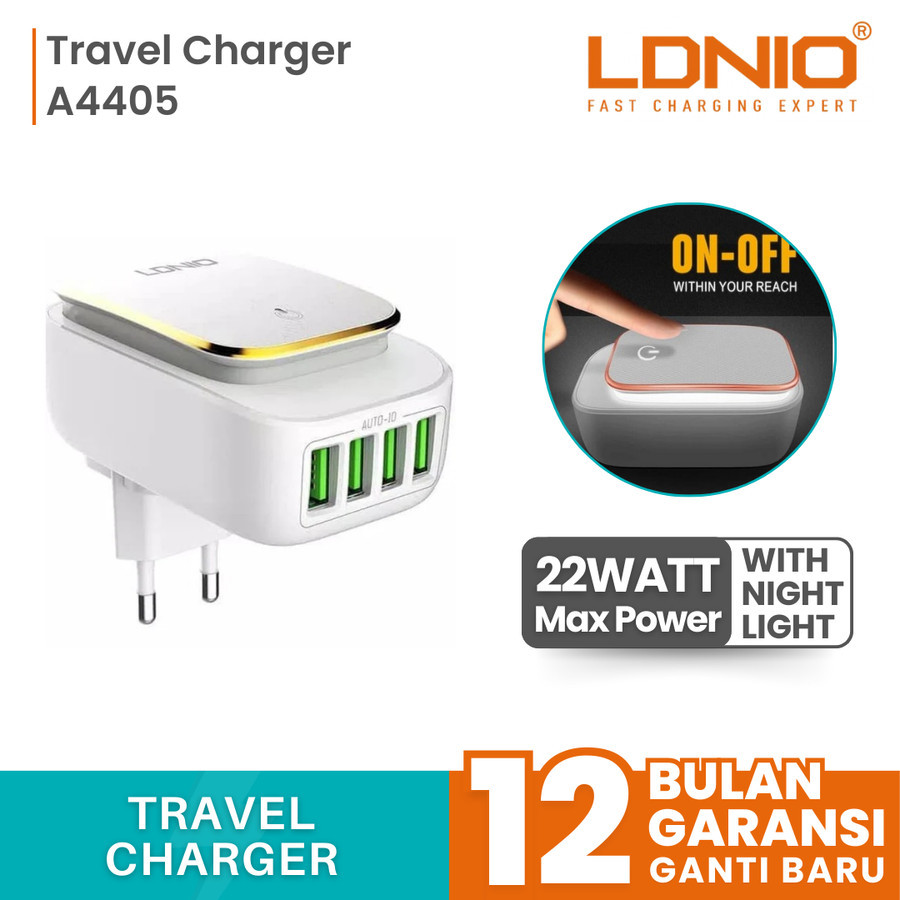 Jual Adaptor Charger LDNIO A4405 22W Fast Charging 4 USB Port With LED ...