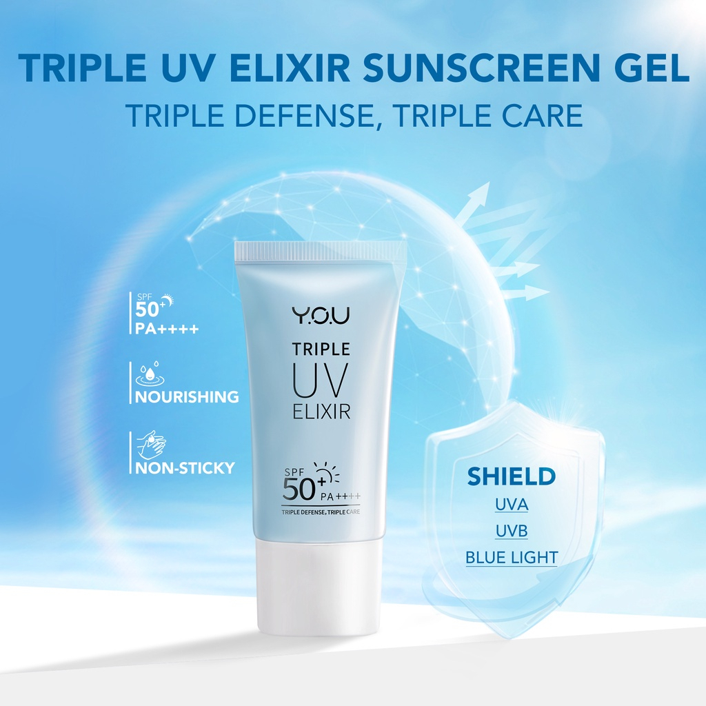 Jual YOU Triple UV Elixir Sunscreen Gel SPF 50+ PA++++ [UBA UVB Blue ...