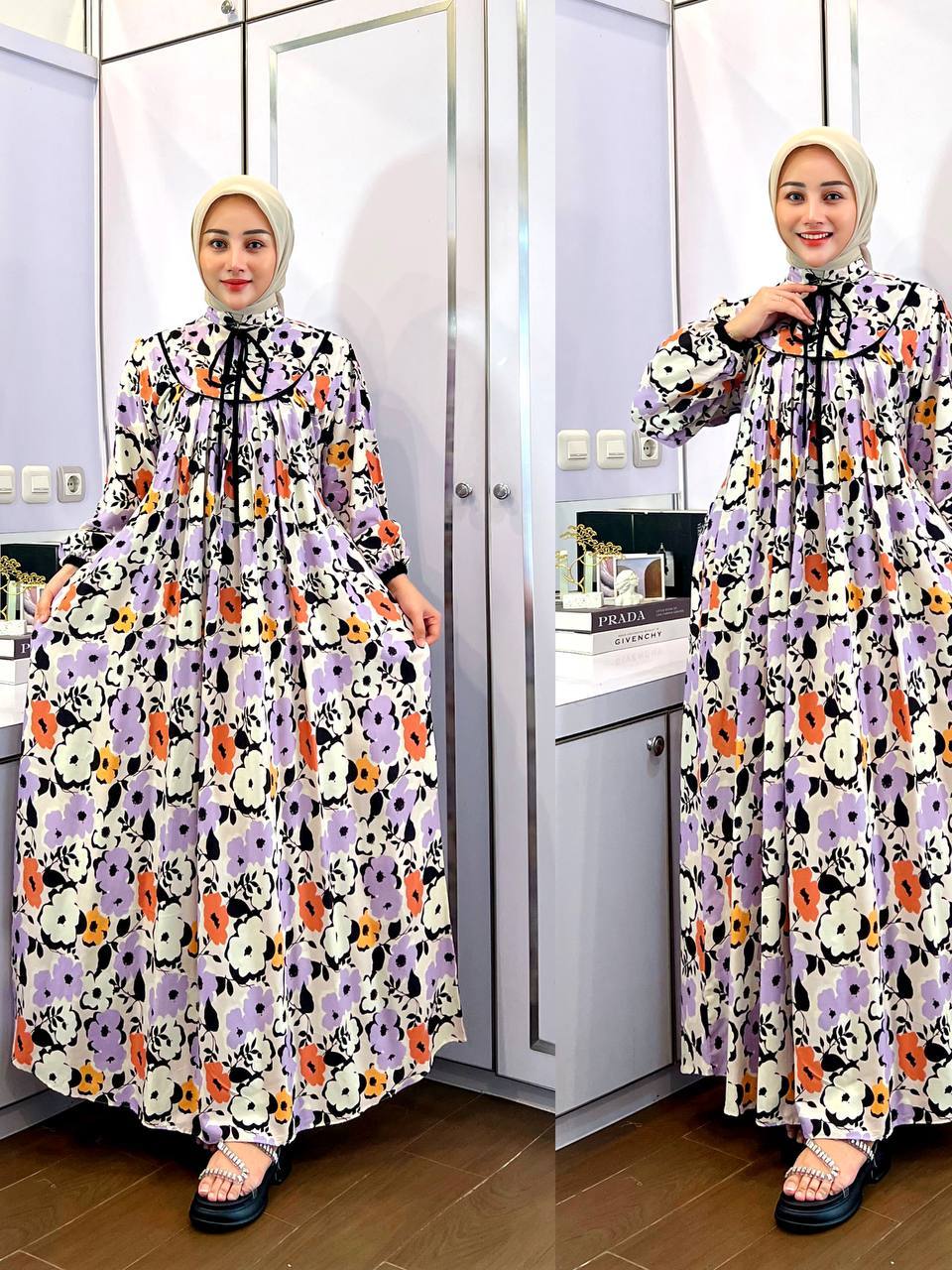 Jual Faradina Exclusive Listya Dress Gamis Motif Premium Aksen List Busui Friendly Samping ...