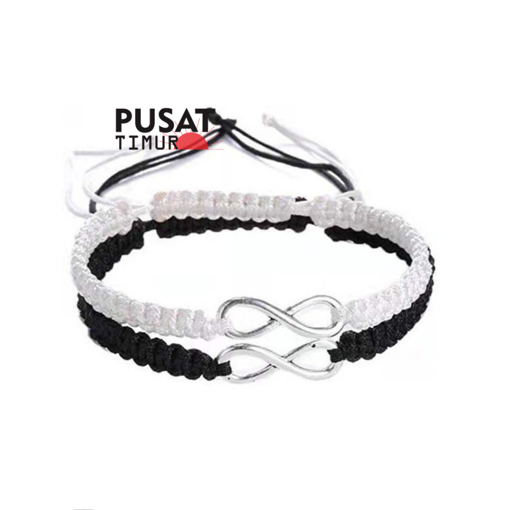 Jual 2 Pcs Gelang Couple Infinity Hitam Putih Kekinian Simple Bermakna ...