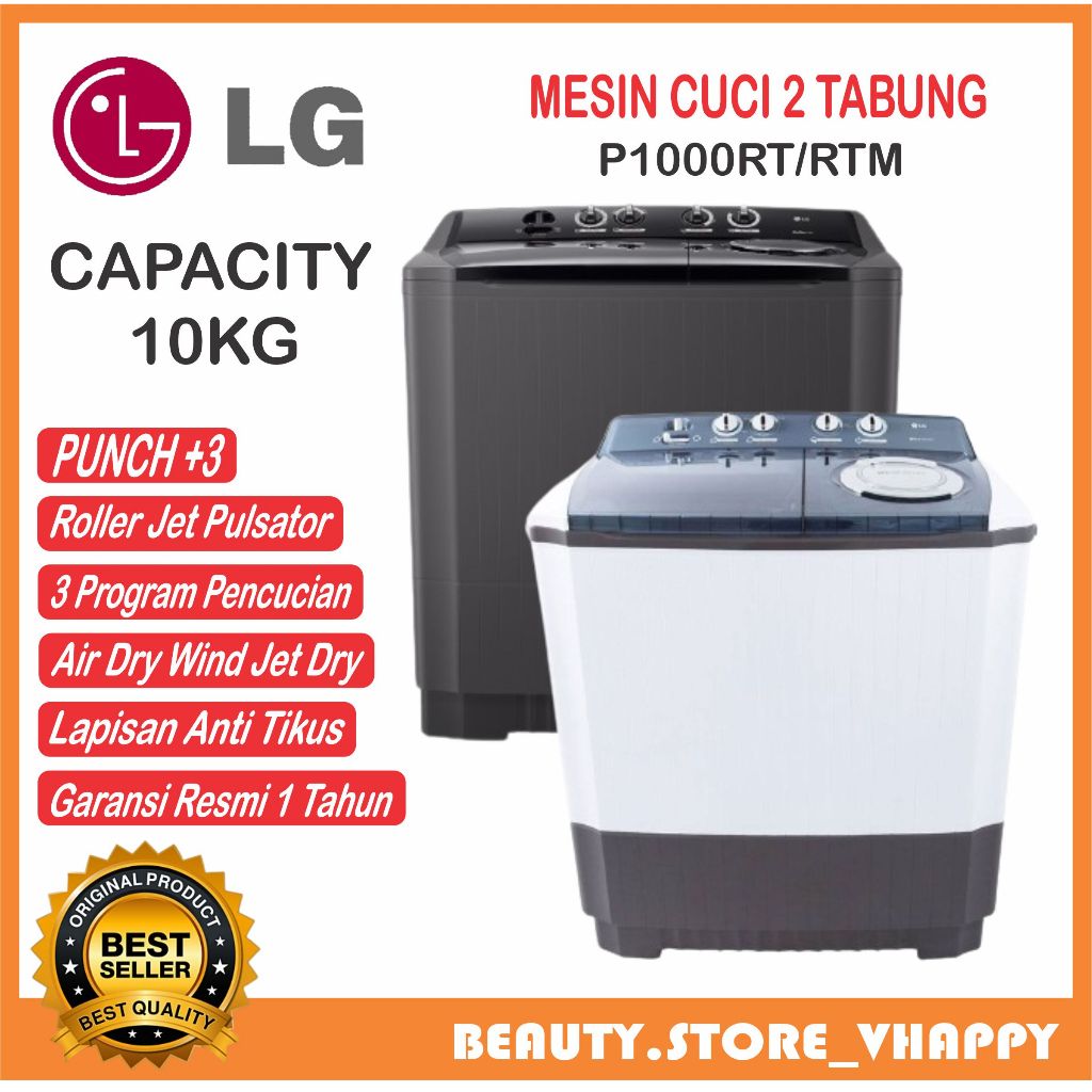 Jual Mesin cuci LG 2 tabung 10 kg P-1000RT/RTM garansi resmi | Shopee ...