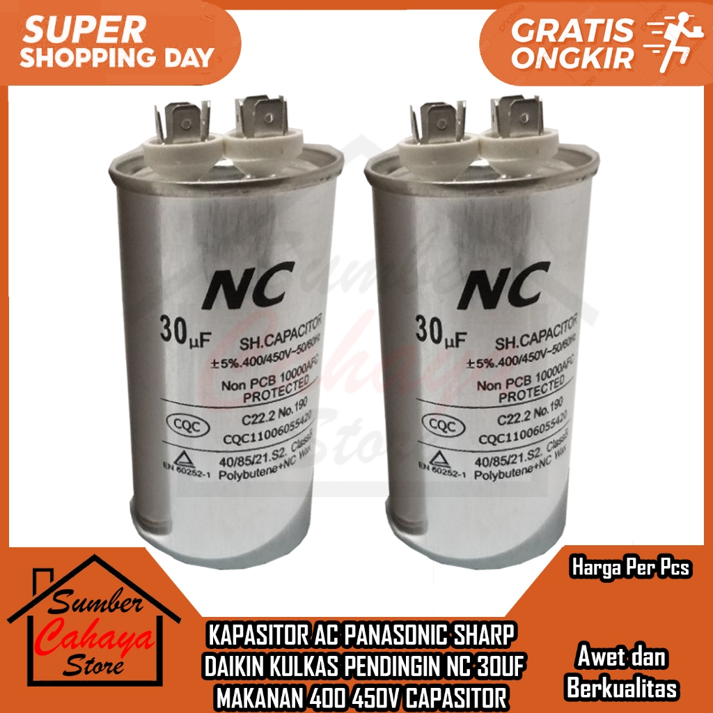 Jual Kapasitor AC NC 30UF Kaki 2 Panasonic Sharp Daikin Kulkas ...