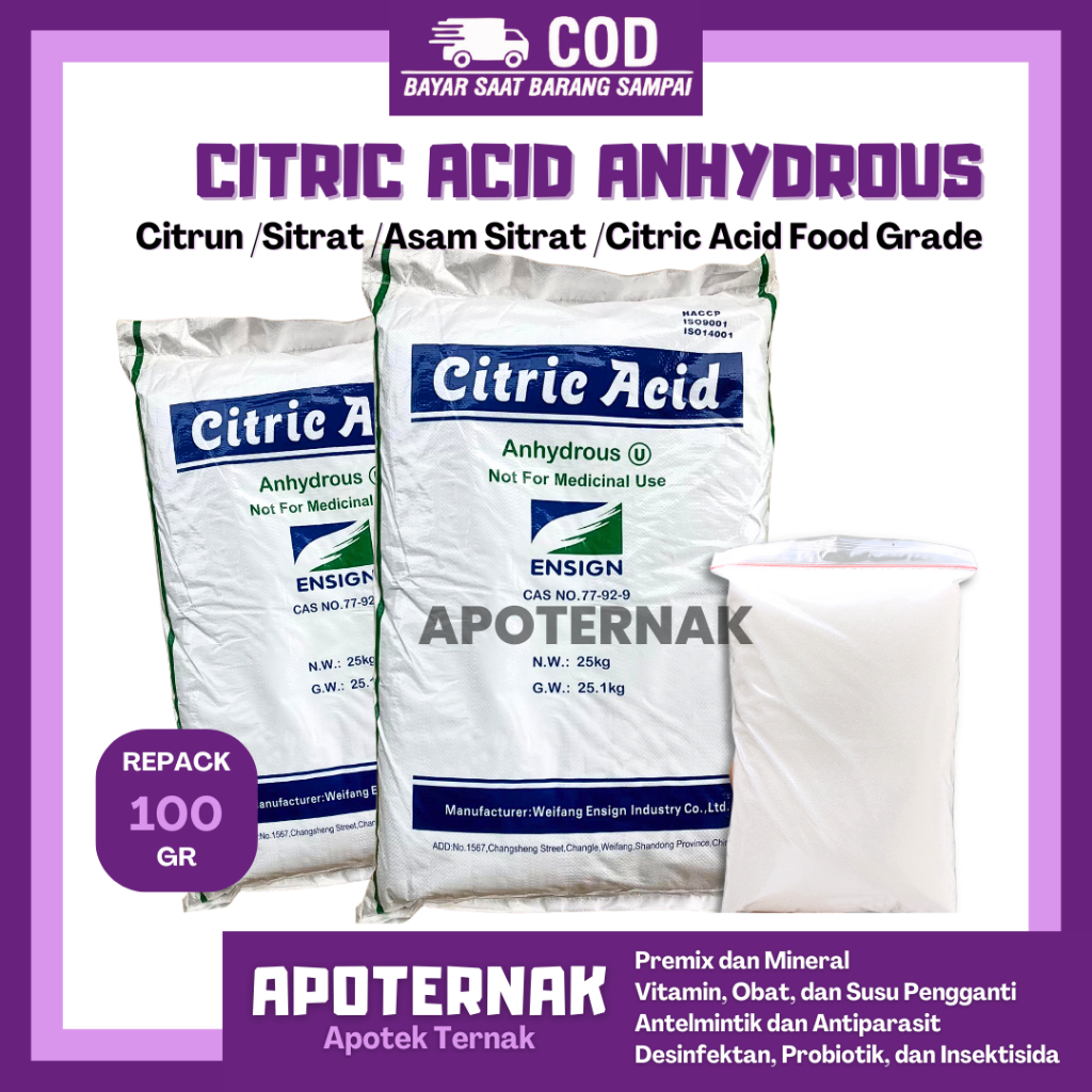 Jual CITRIC ACID ANHYDROUS 100GRAM - Citroen Asam Sitrat - Asam Sitrun ...