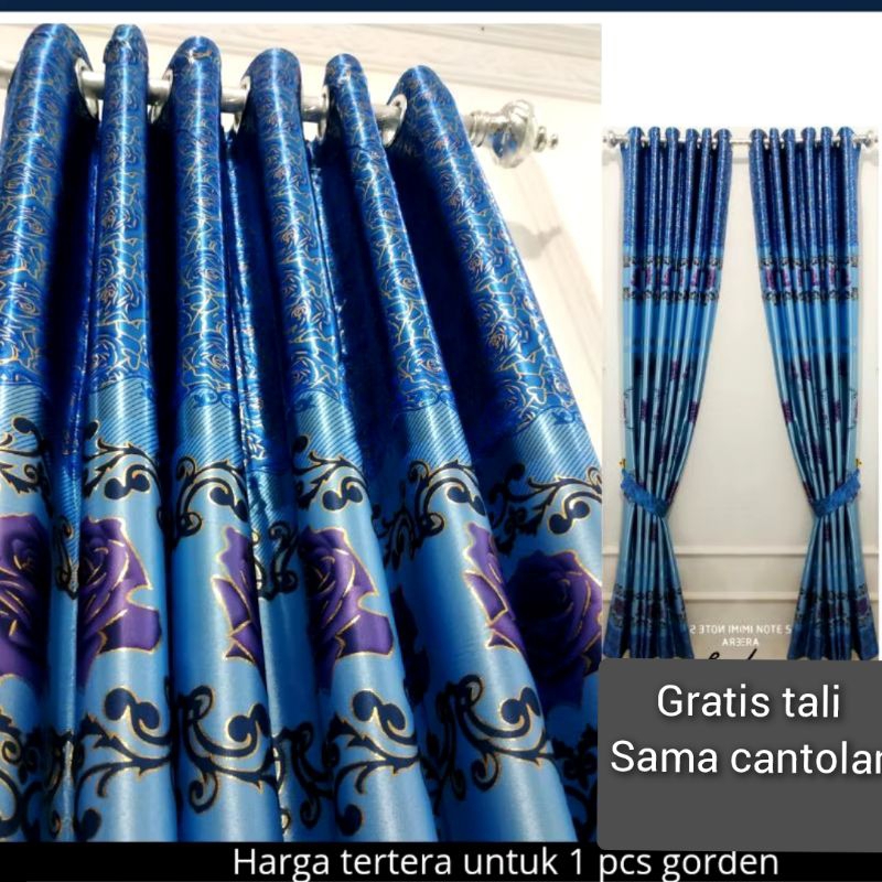 Jual Gorden Pintu Jendela Kamar Tidur Aesthetic Motip Bunga Ros Biru ...