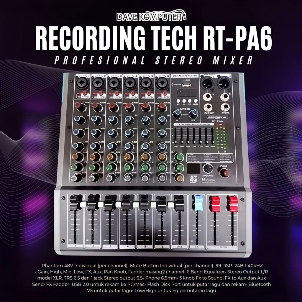 Jual Recording Tech RT-PA6 / RT PA6 / RTPA6 Professional Stereo Mixer ...