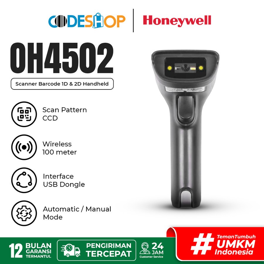 Jual Barcode Scanner Honeywell OH4502 (CCD) Wireless Dongle 1 & 2 ...