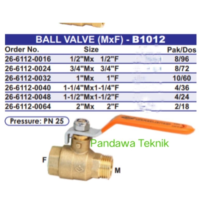Jual Stop kran kuningan Ball valve sailing B1012 (M×F) 1/2, 3/4, 1 ...