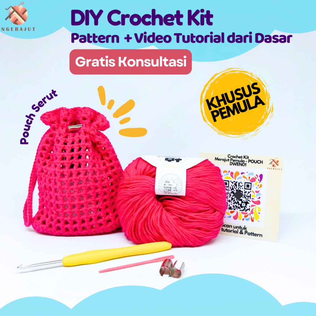 Jual DIY Crochet Kit Paket Belajar Merajut Pemula - Pouch Serut ...