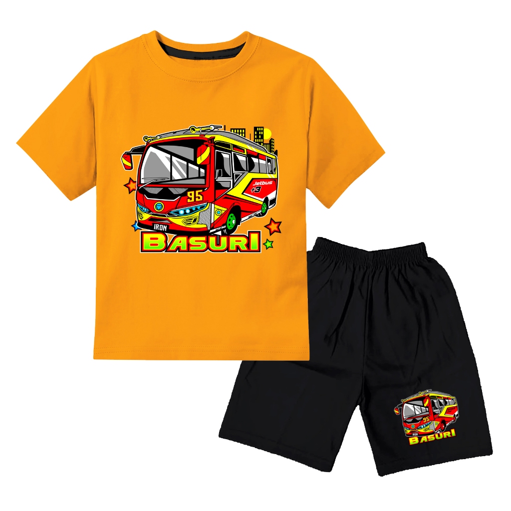 Jual Baju set stelan setelan kaos anak laki laki murah motif bus basuri telolet umur 1-10 tahun ...