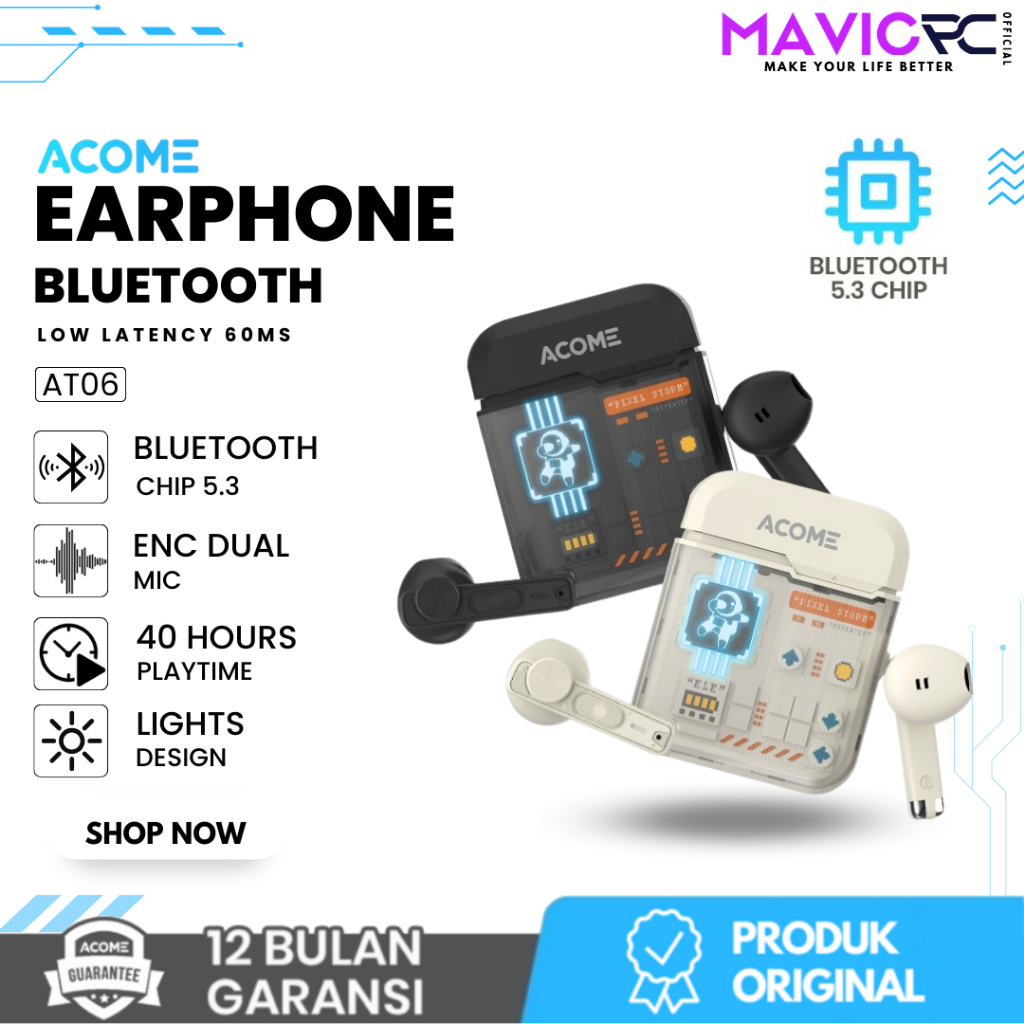 Jual ACOME AT06 Headset Earphone TWS Bluetooth 5.3 Transparent Low ...