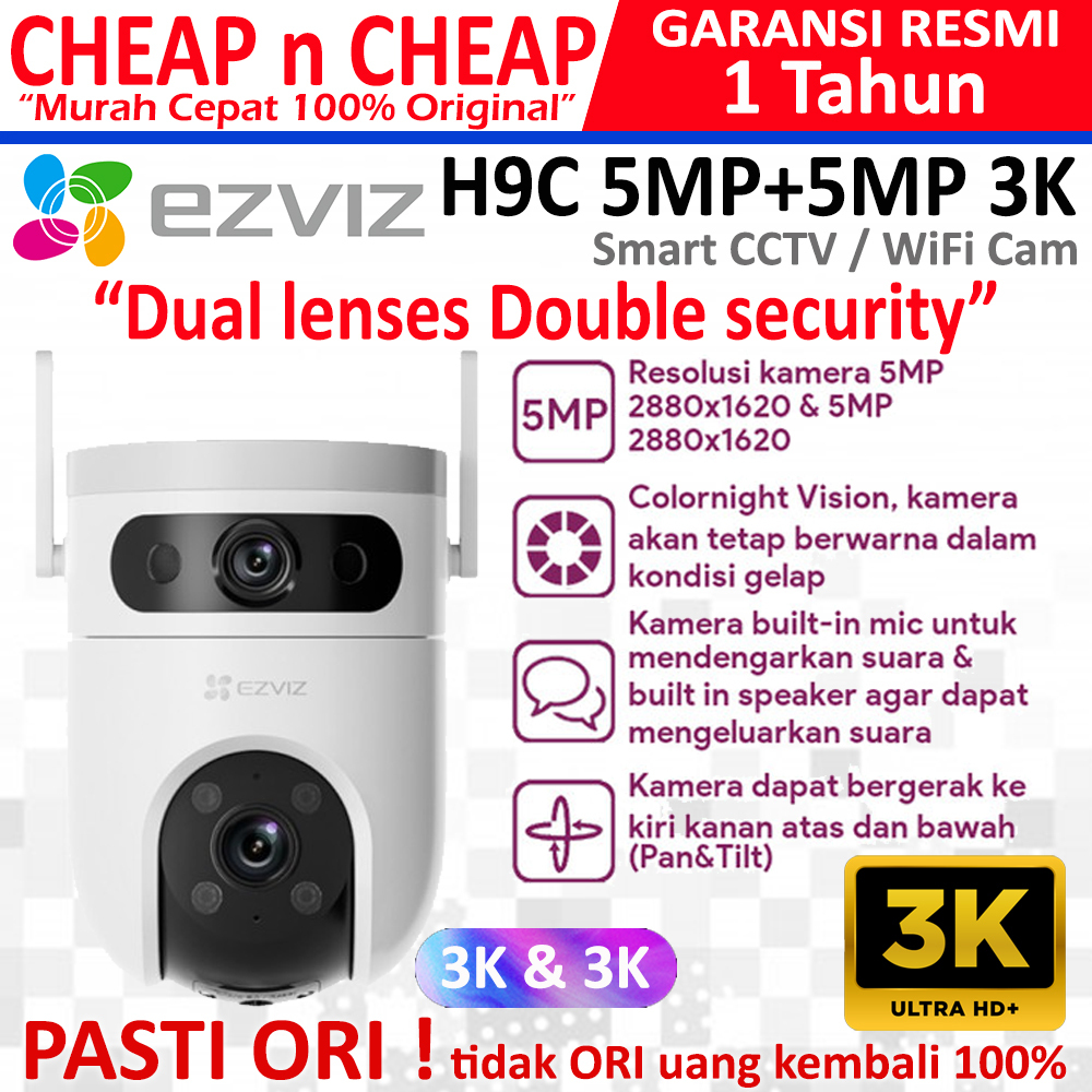 Jual Ezviz H9C Dual Lens 5MP 3K 5+5 Pan Tilt 5MP+5MP Smart CCTV Rotate 360 Wi-Fi Camera WiFi ...