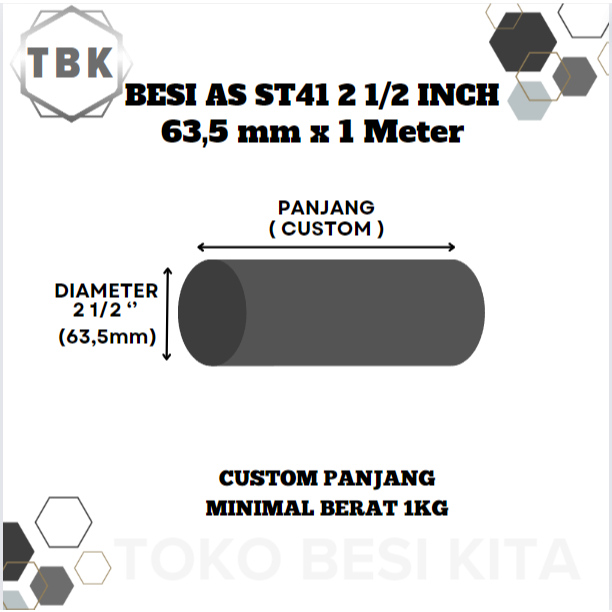 Jual BESI AS ST41 DIAMETER 2 1/2 INCH (63,5mm) x 1 Meter Besi Custom ...