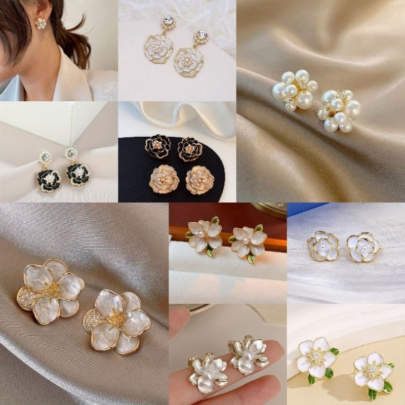 Jual Soo Pearl Flowers Stud Earrings | Anting Bunga Gold Pastel, Anting ...