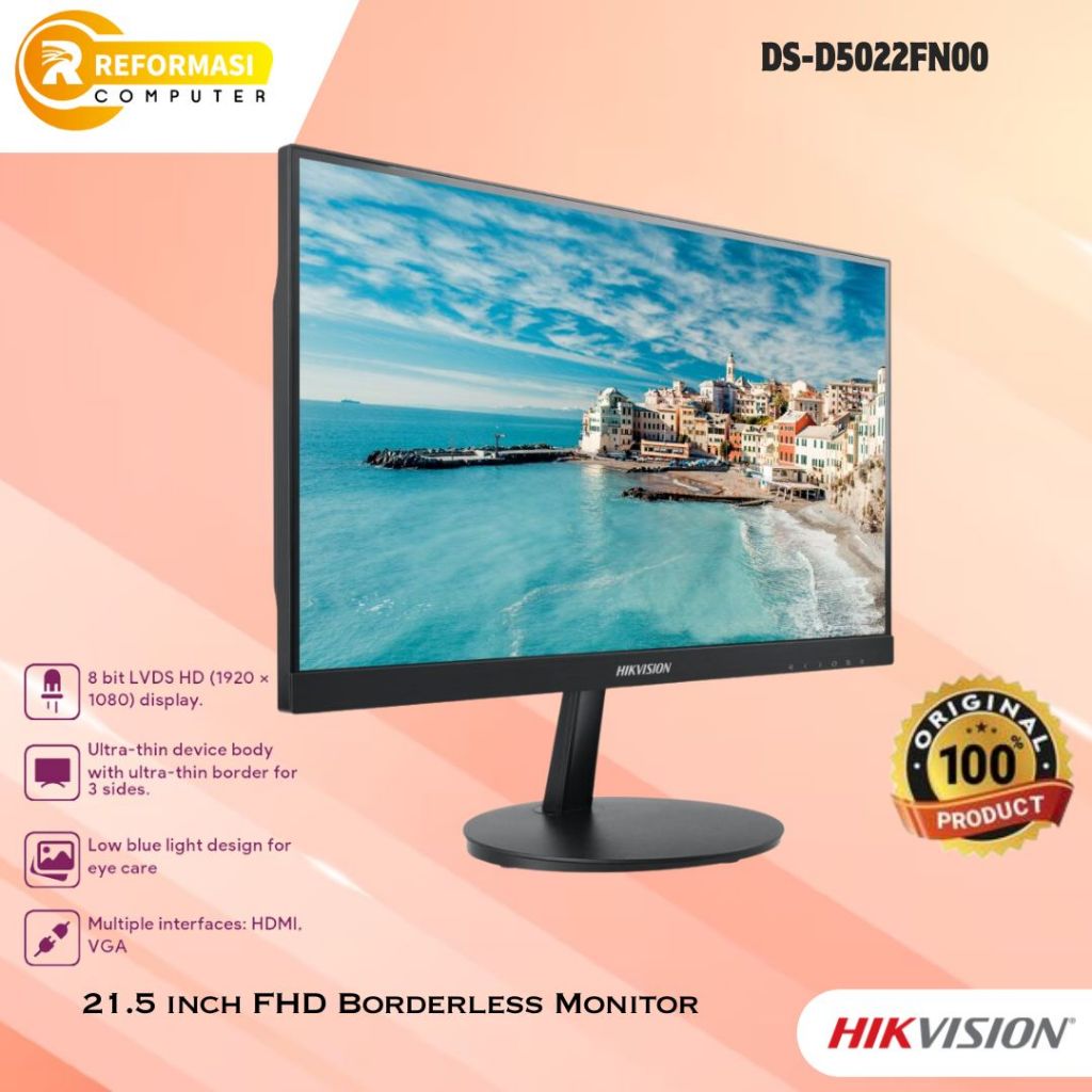 Jual HIKVISION MONITOR HIKVISION DS-D5022FN00 21.5 INCH FHD BORDERLESS ...