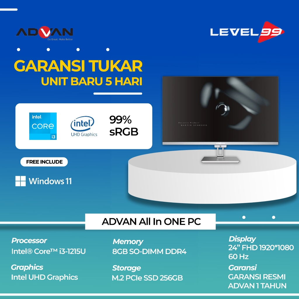 Jual Advan All In One Pc I3-1215U/256Gb/8Gb/24" Fhd 99% Srgb/Win 11 ...