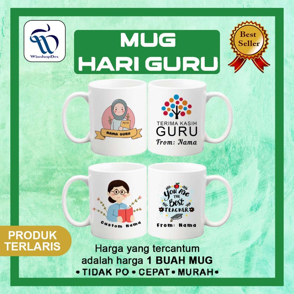 Jual Mug Custom Tema Guru / Kado Guru / Hadiah Guru - terima kasih guru / GURU WANITA / GURU ...