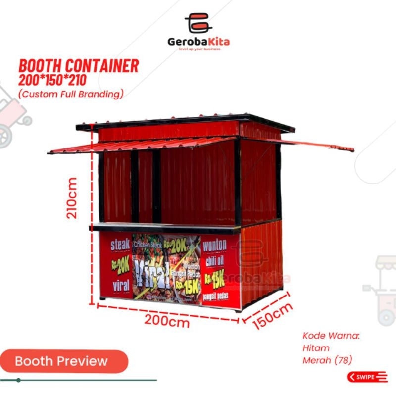 Jual booth kontainer ukuran 200x150x210 custom full branding depan ...