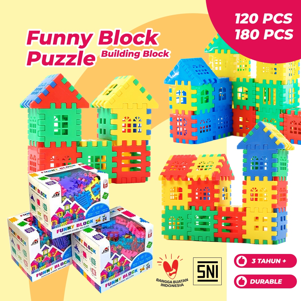 Jual Mainan Edukasi Anak Balok Susun Puzzle Imajinasi Bentuk Rumah 120 ...