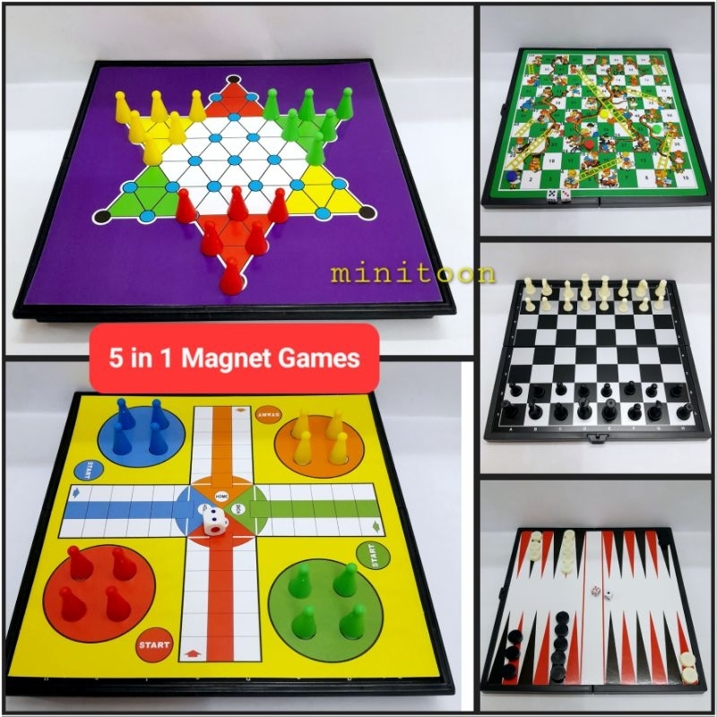 Jual MAGNETIC GAMES 18 in 1 / 5 in 1 ULAR TANGGA HALMA LUDO MAGNET ...