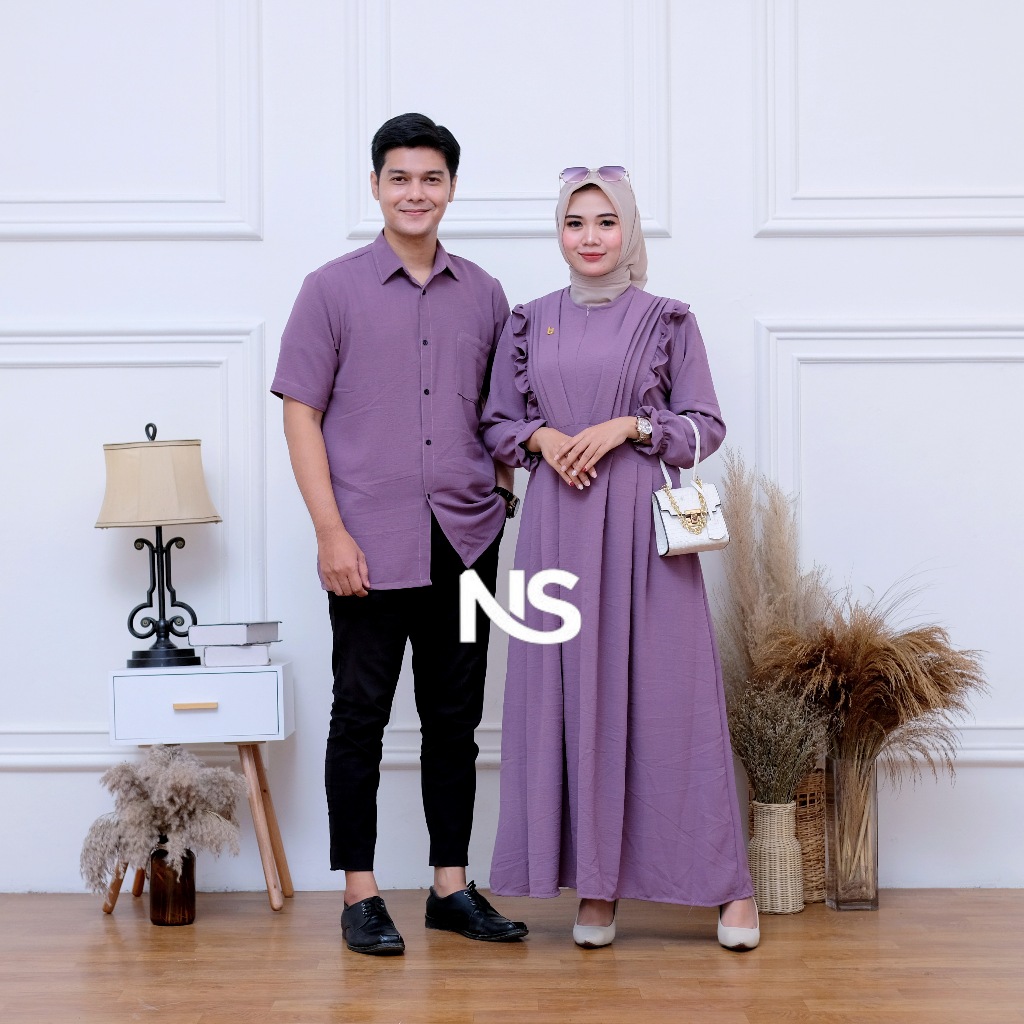 Jual NS - Couple gamis pasangan muslim polos renada cringkel airflow kekinian | Shopee Indonesia