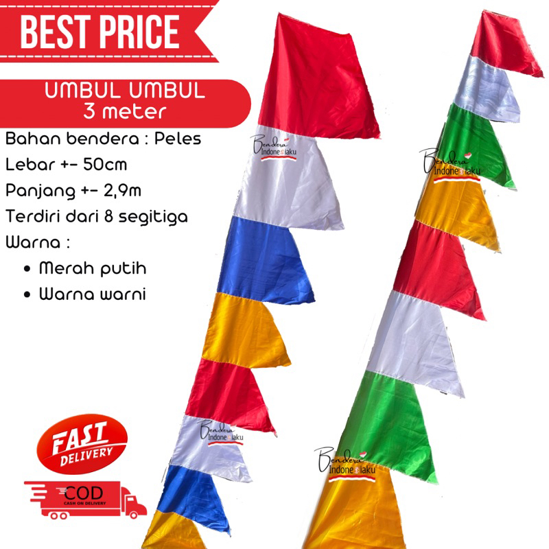 Jual Bendera Indonesia umbul merah putih warna warni segitiga agustusan 3 meter | Shopee Indonesia