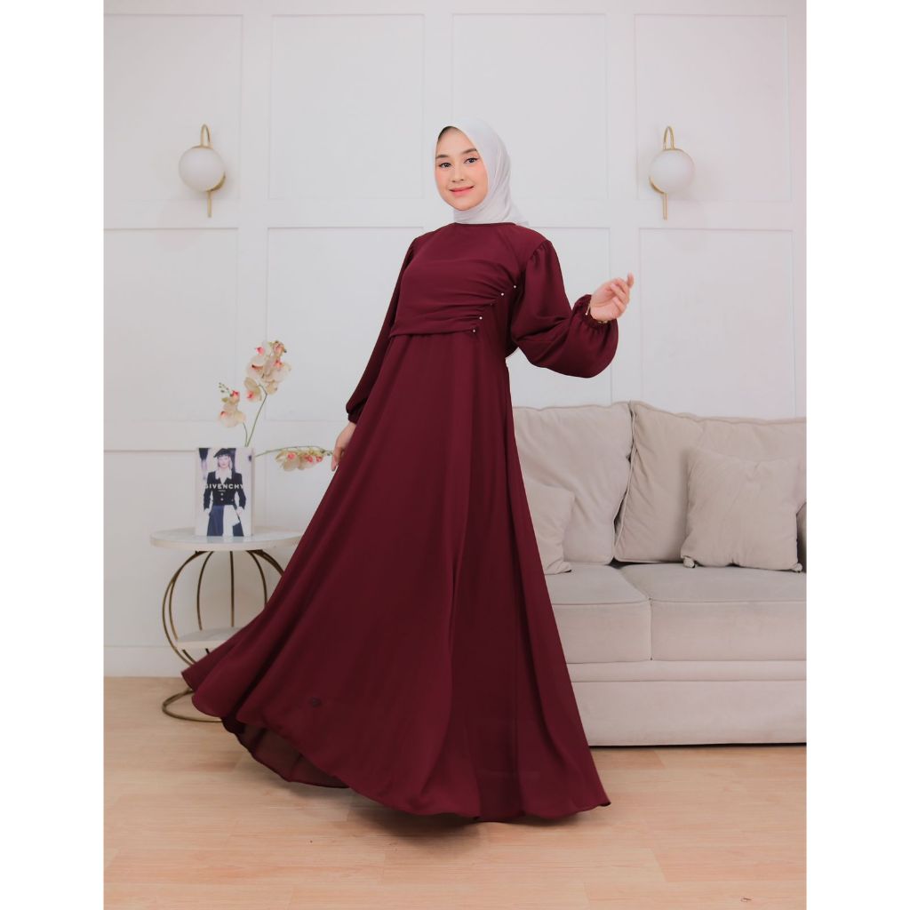 Jual MERLYN gamis perempuan terbaru mahogany dan burgundy lebaran 2025 ...
