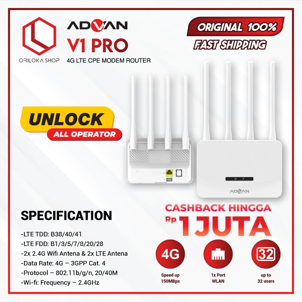 Jual ADVAN V1 PRO Wireless Modem Router Wifi 150 Mbps CPE 4G LTE ...