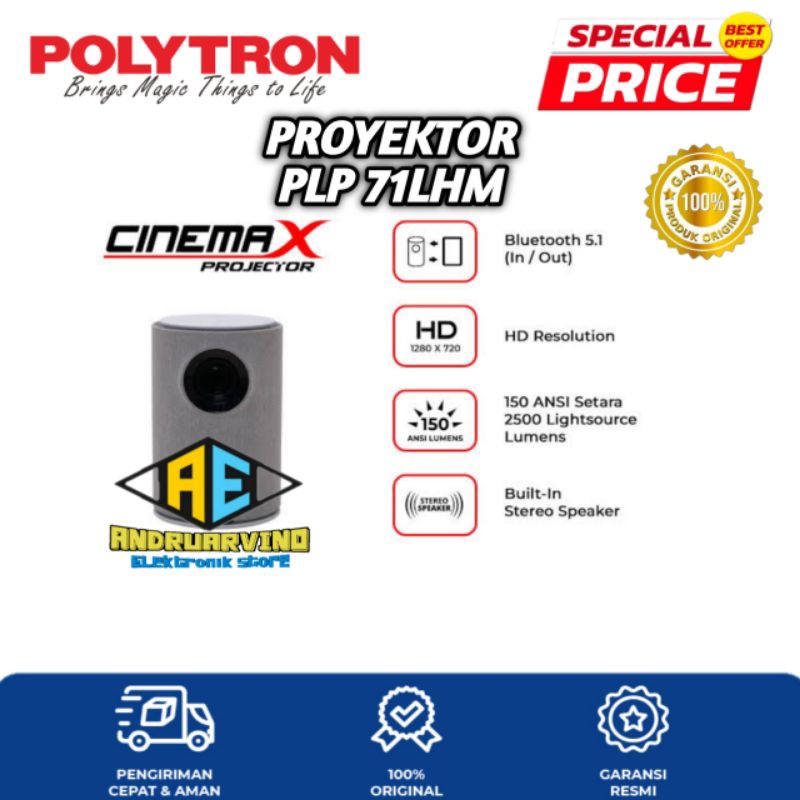Jual POLYTRON PROYEKTOR PLP 71LHM UP TO 80 INCH BUILT IN SPEAKER ...