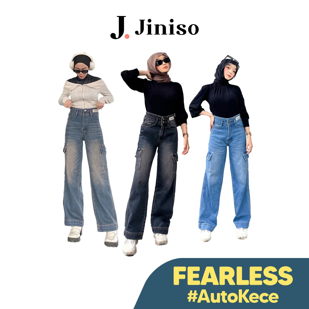 Jual JINISO - Highwaist Cargo Fearless Jeans | Shopee Indonesia