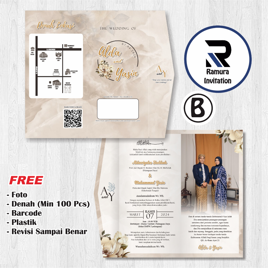 Jual Undangan Pernikahan Lipat Model Amplop B (Free Denah, Barcode ...
