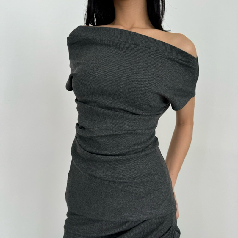 Jual UMA TOP | Atasan Off Shoulder Knit Wanita Lengan Pendek Ruched ...