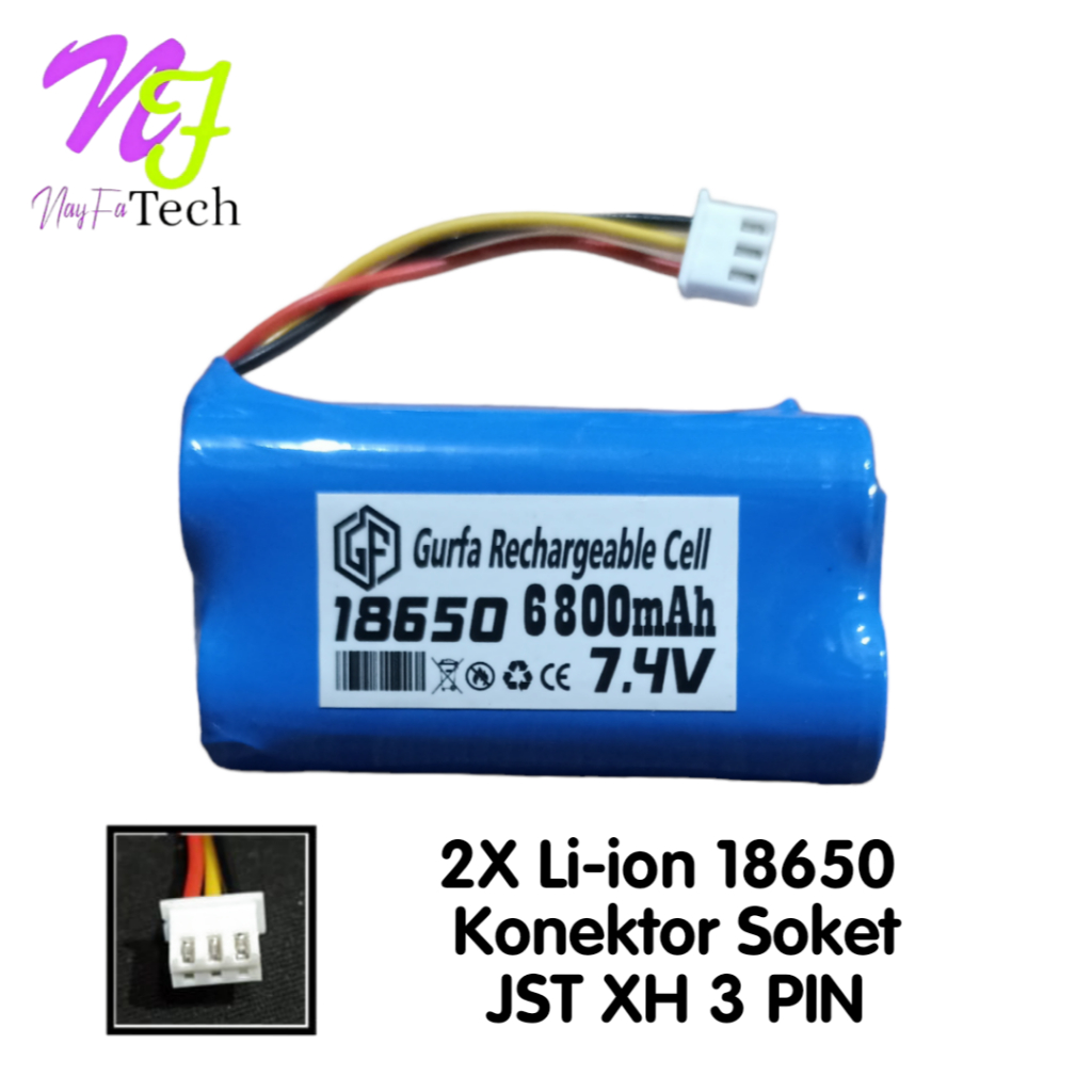 Jual Baterai 18650 Li-ion 7.4volt - 6800mAh Socket Putih 3 Pin | Shopee ...