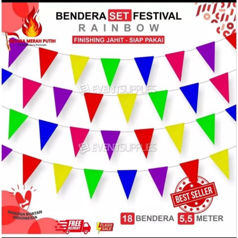 Jual BENDERA KARNAVAL RENTENG WARNA DAN MERAH PUTIH ISI 20 PCS | Shopee ...