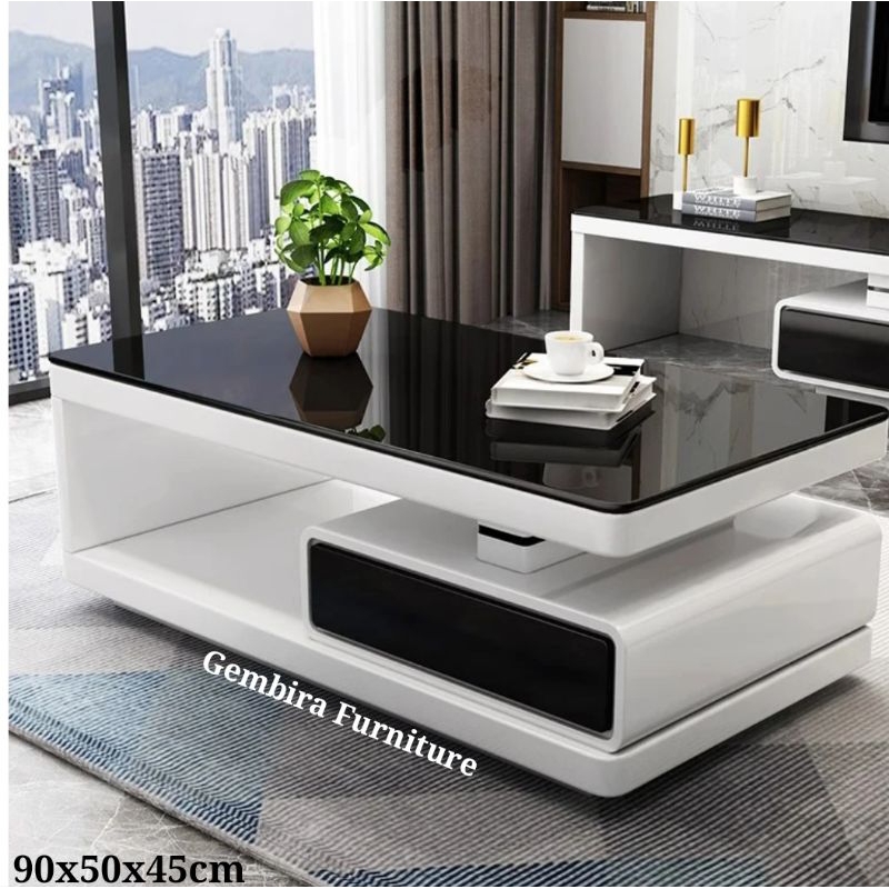 Jual Meja tamu laci kayu triple tripel 3in1 gold motif marmer marble ...